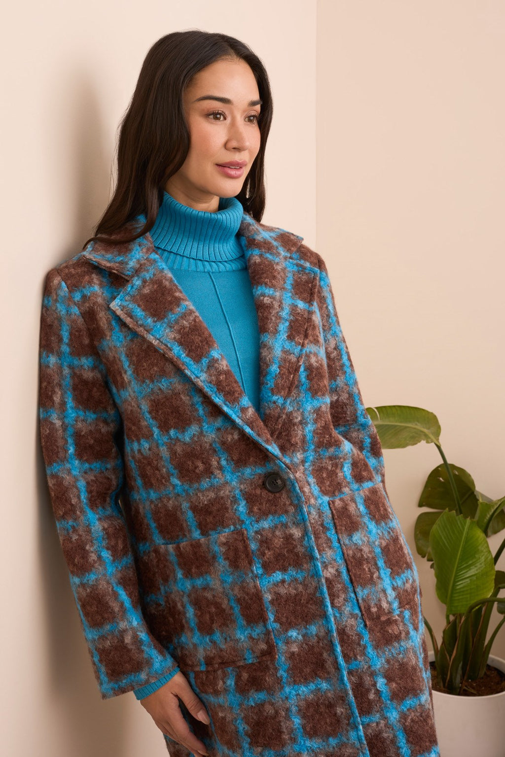 Boucle Plaid Single Button-Front Coat-Wood – Tribal® Fashion