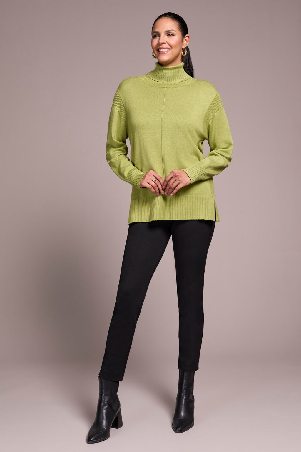 Drop Shoulder Turtle Neck Sweater-Wasabi – Tribal® Fashion
