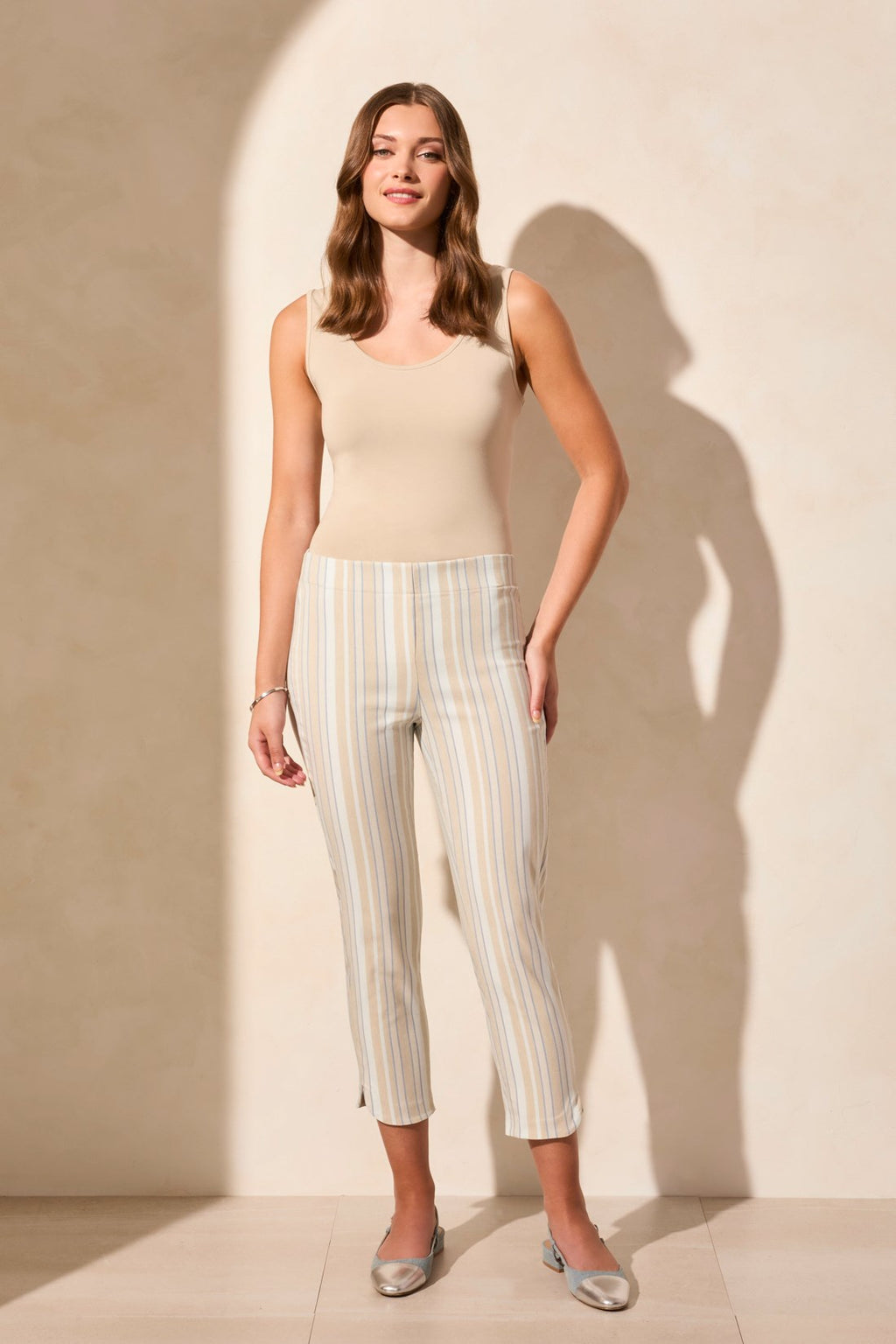 Pull-On Capri With Rounded Side Slits-Safari – Tribal® Fashion