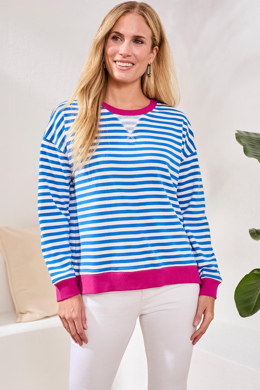 Striped French Terry Crew Neck Top With Combo Trim-Turkishsea – Tribal ...